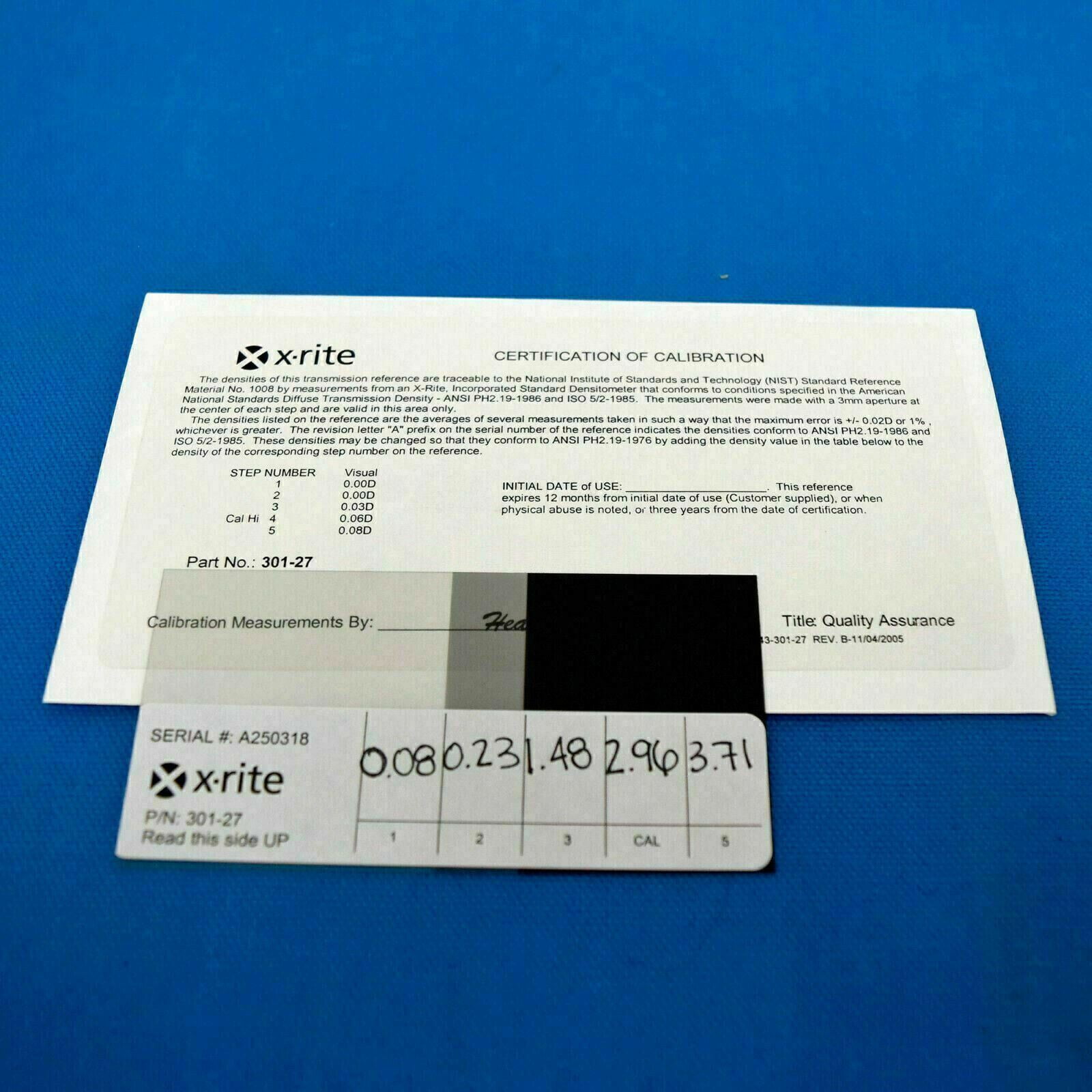 X-Rite 301-27 Transmission 5 Steps Calibration Strip 331 331C, 341 341C ...