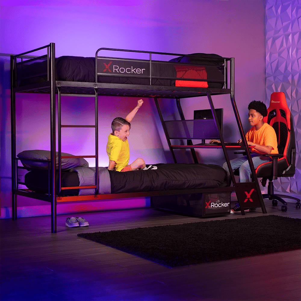X Rocker Armada Gamer Setup - Twin/Twin Bunk Bed with Built-In Gaming ...