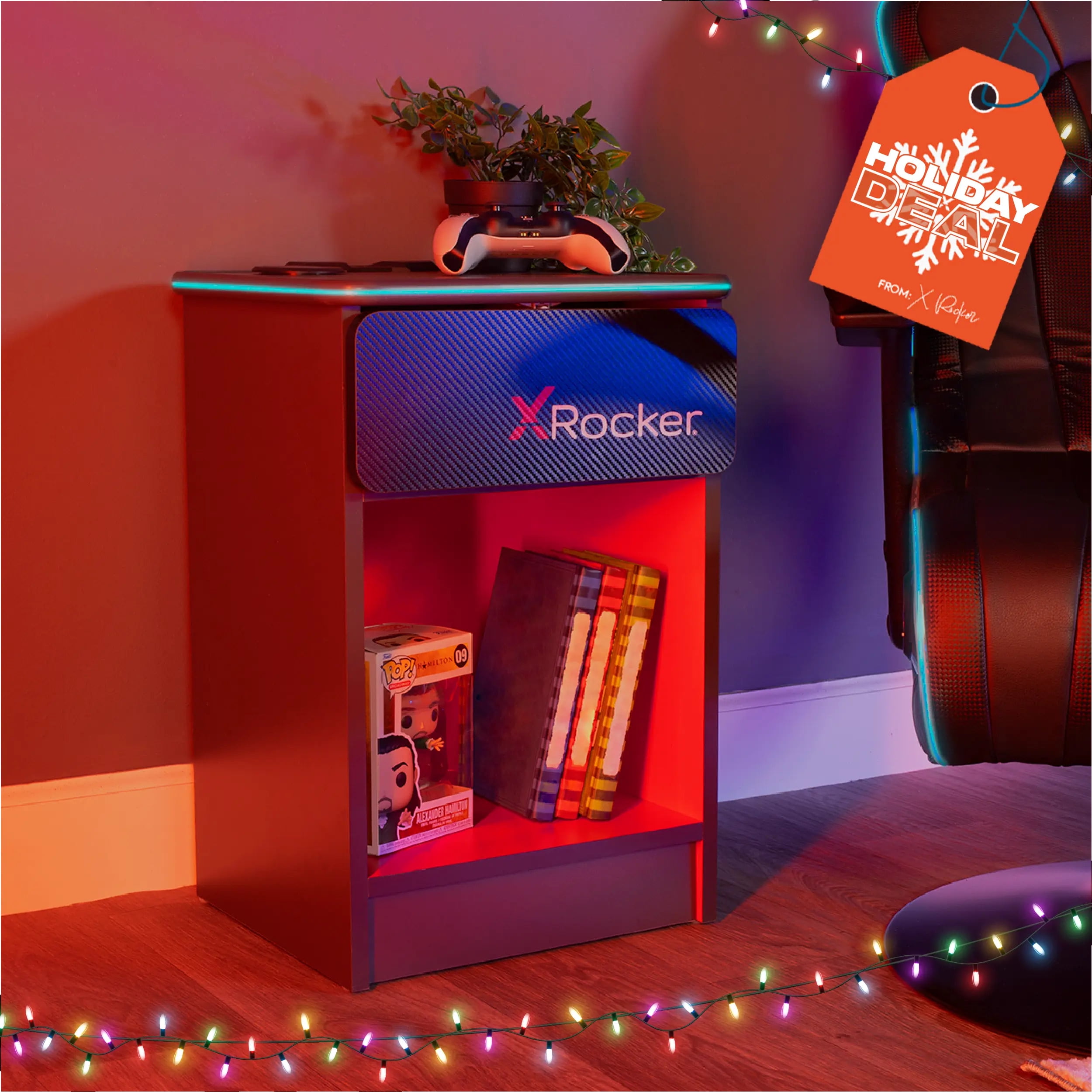 X Rocker Carbon-Tek Gaming End Table with LED, Gray/Red - Walmart.com