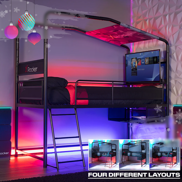 X Rocker Kids Gamer Mid-Sleeper Twin Gaming Bed with TV Mount and Metal ...