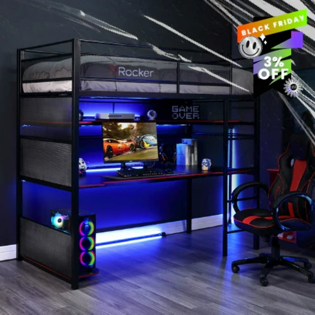 X Rocker Gaming Bunk Bed, Metal, Shelves, Twin, Black - Walmart.com