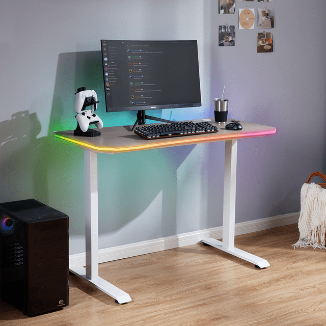 X Rocker Oka Adult Gaming Desk with RGB Lighting, White/Light Wood ...