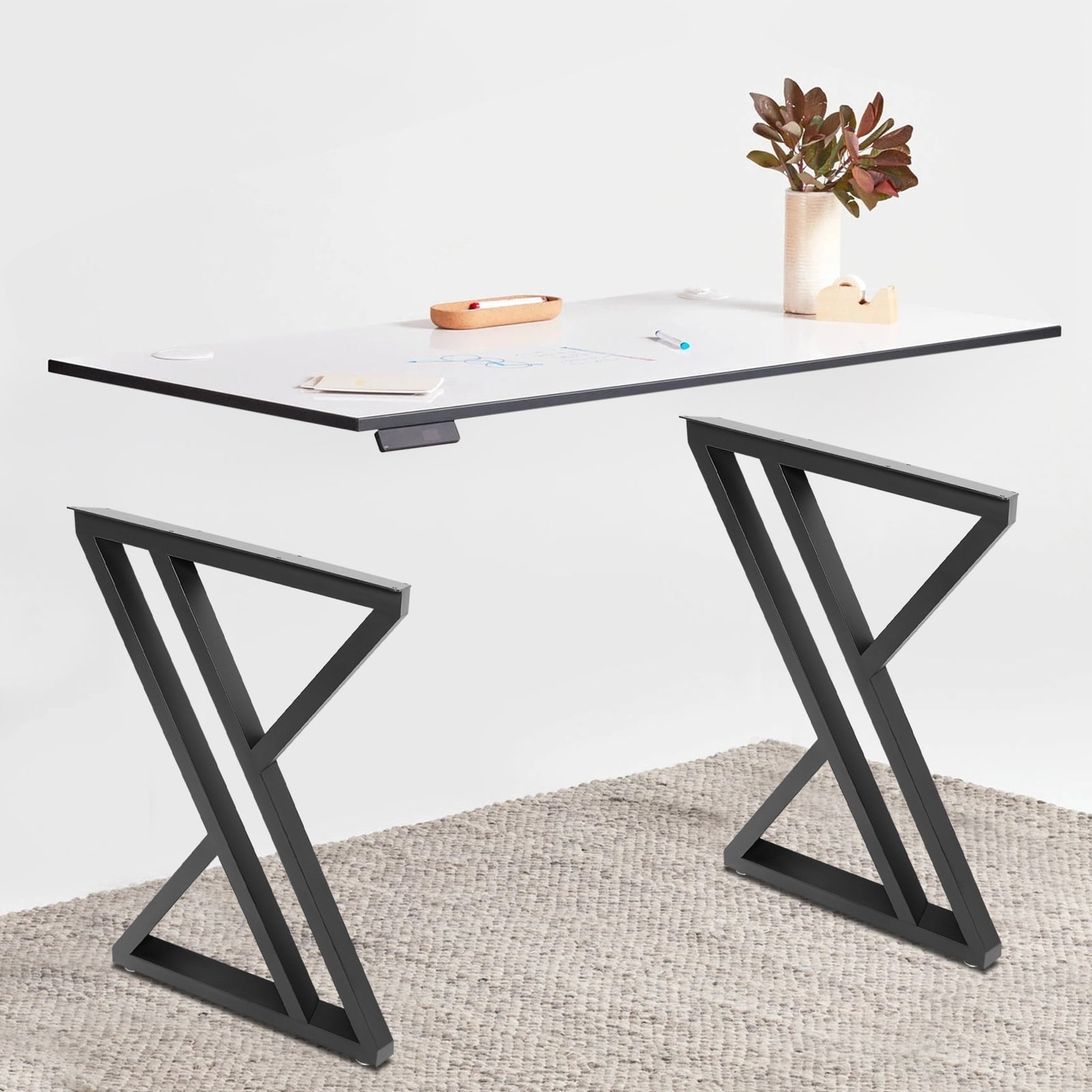 X-Shaped Industrial Metal Table Legs Table Legs with 4 Adjustable Feet ...