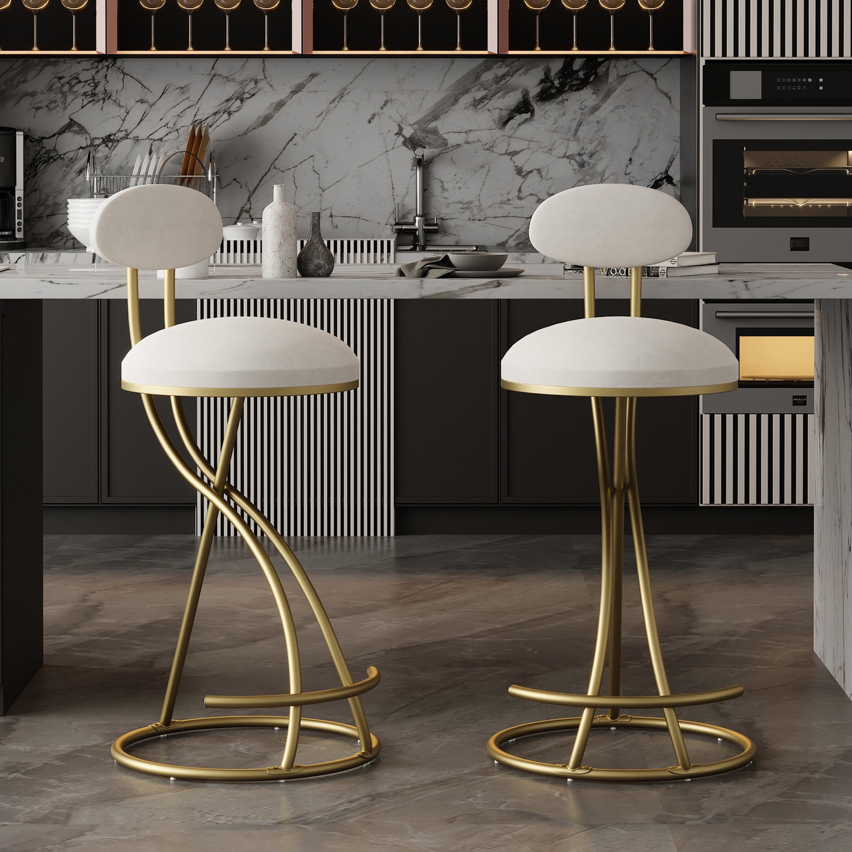 X-Shaped Seat Frame Bar Stools, Set of 2 / Stable Seating for Kitchen ...
