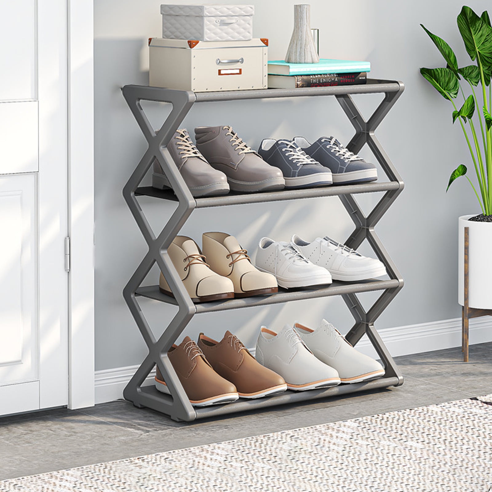 X-Shaped Shoe Rack – Space-Saving 4-Tier Shoe Organizer for Entryway ...