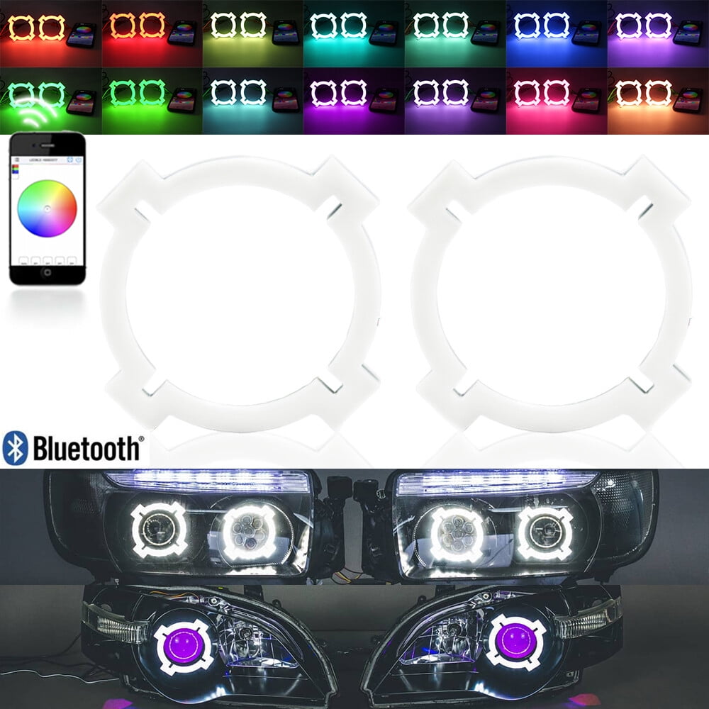 X Type RGB LED Halo Rings Angel Eyes Bluetooth APP DRL Xenon Headlight ...