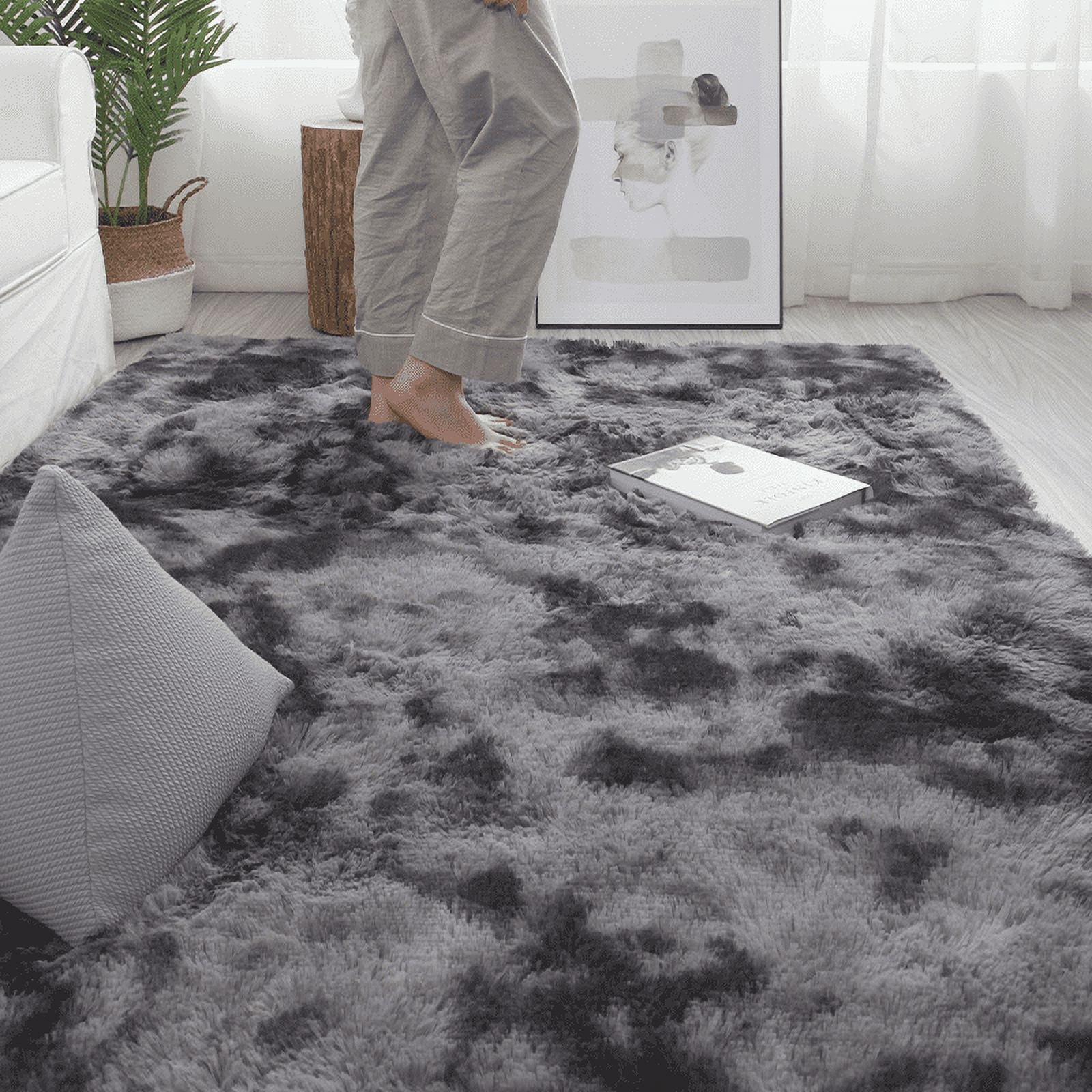 X XBEN Luxury Soft Fluffy Area Rug, Grey Plush Shag Area Rug, 4