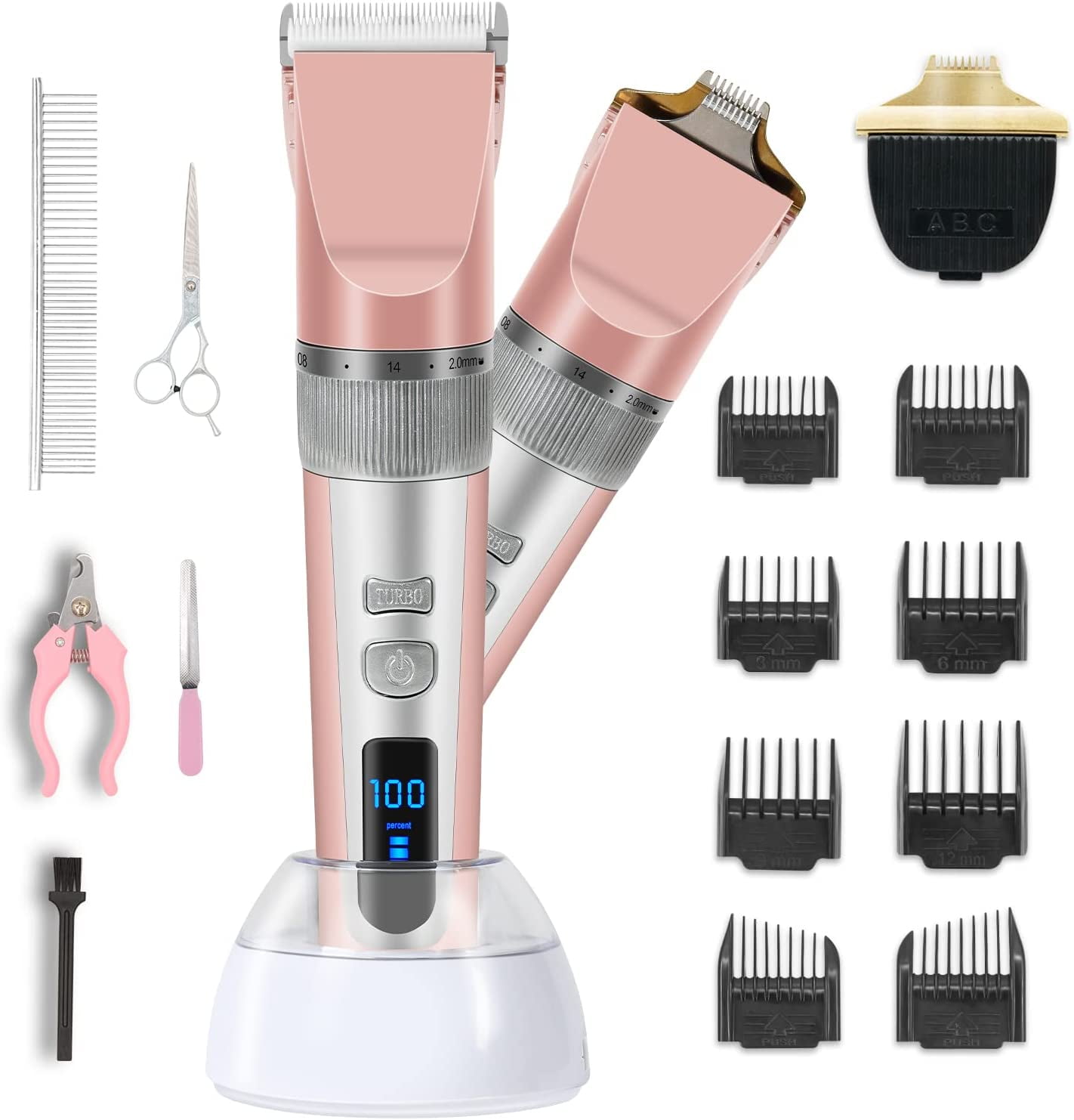 XBEN 2 in 1 Dog Clippers, Cordless Pet Grooming Kit, Trimming for Dogs Cats with Thick Hair ...