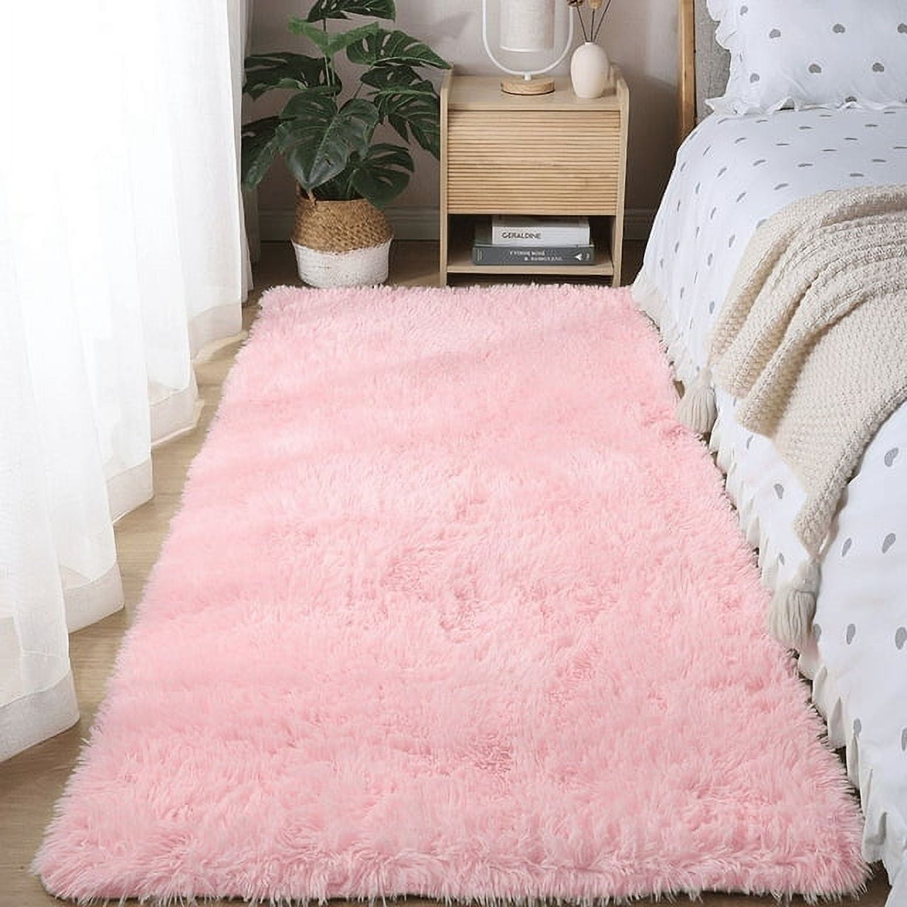 X XBEN Light Pink Fluffy Area Rug for Bedroom, 3x5 Furry Shag Carpet ...