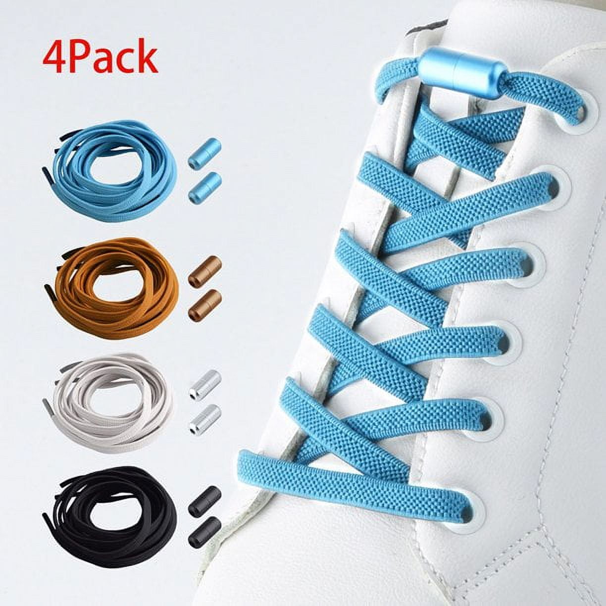 4 Pairs No Tie Shoelaces Elastic Lock Fast Lacing Lazy Lace Adult Kids ...