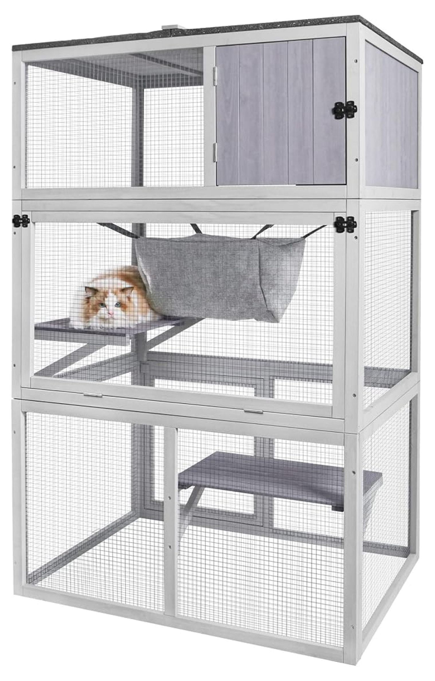 X-Zone Catio Wooden Outdoor Cat Enclosure with Asphalt Roof, 3 Floors ...
