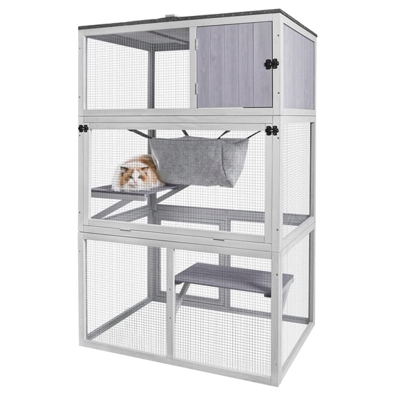 X-Zone Catio Wooden Outdoor Cat Enclosure with Asphalt Roof, 3 Floors ...