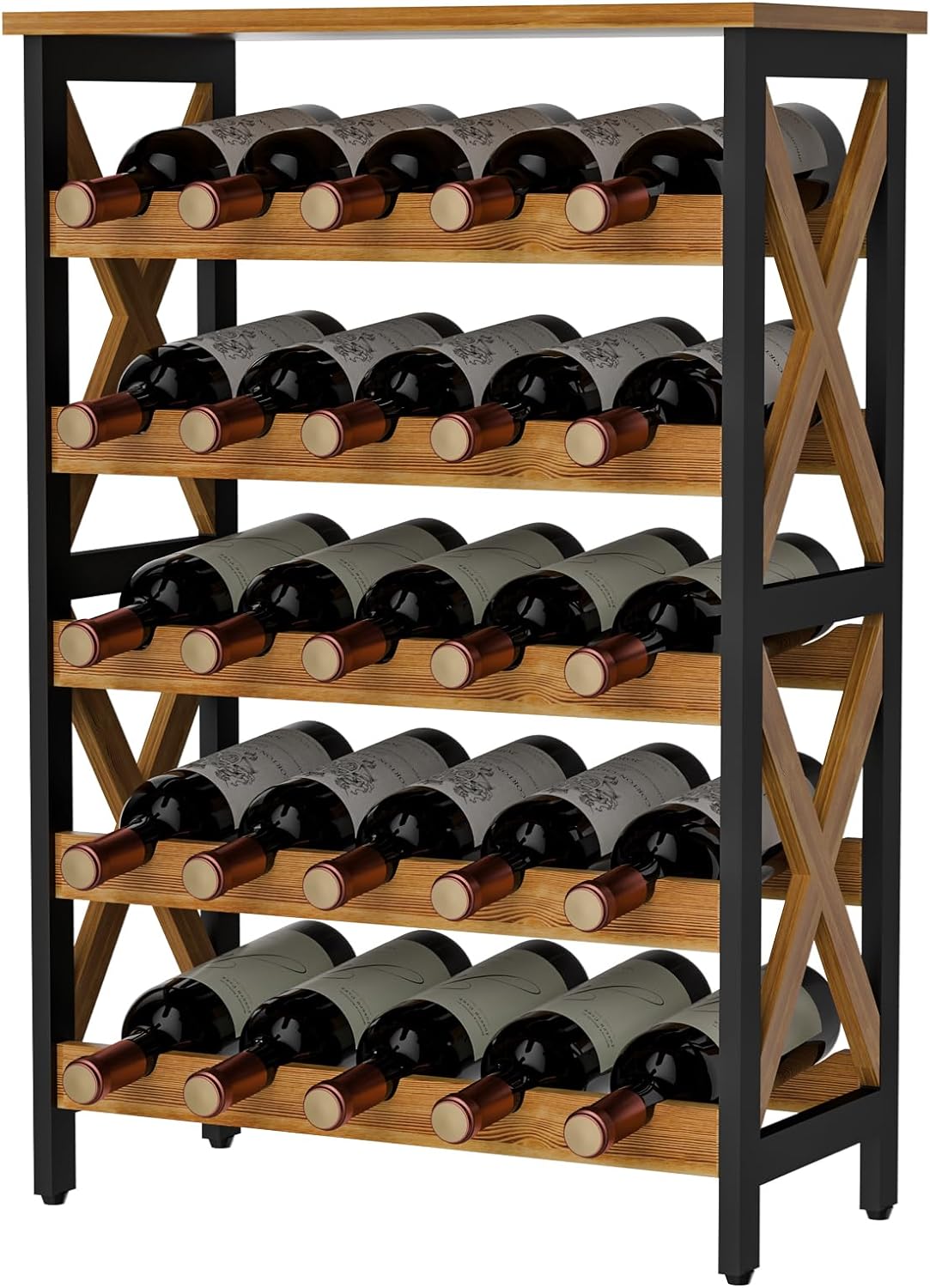 WELLAND Wood Countertop Wine Rack, Rustic Tabletop Wine Holder, 7 ...