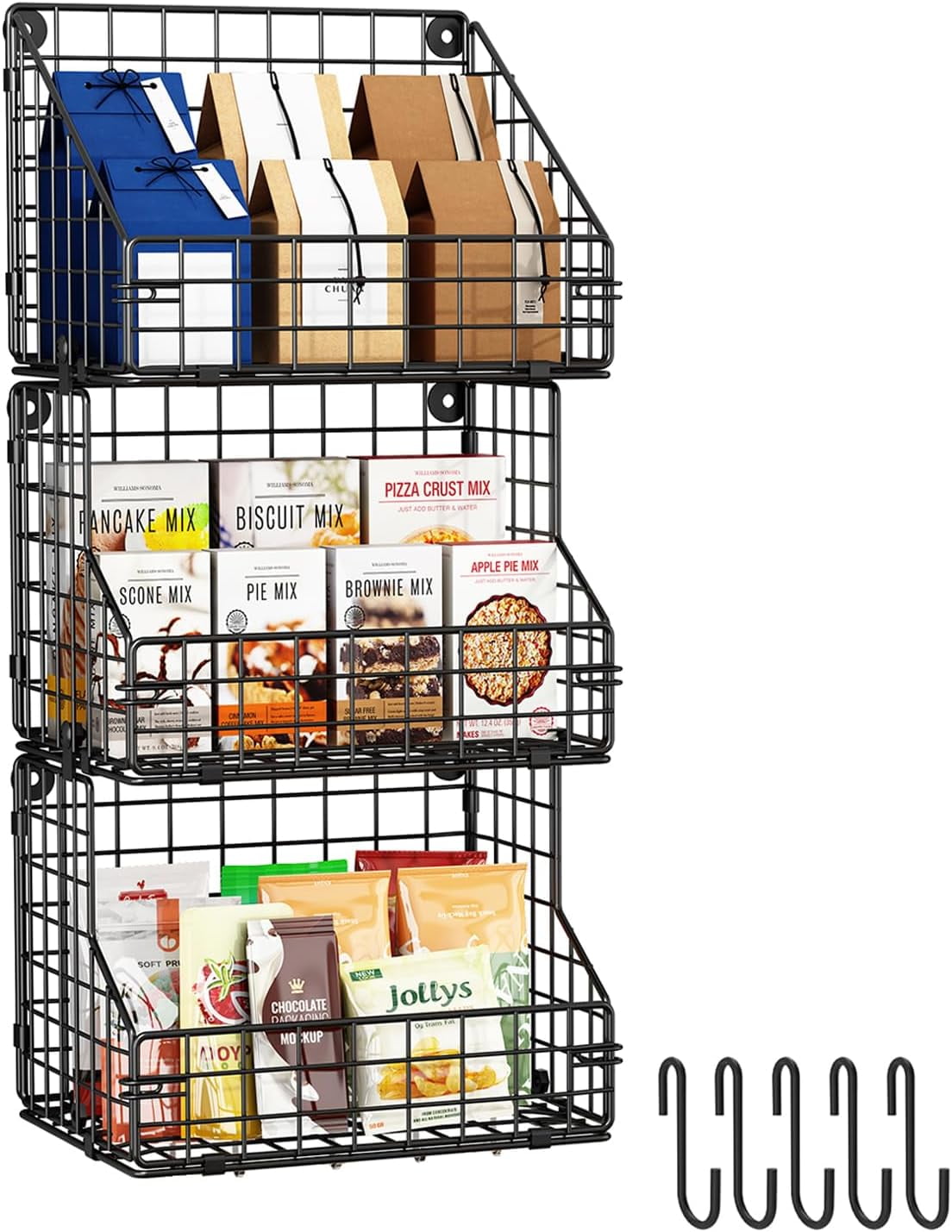 X-cosrack 3-Tier Stackable Snack Organizer With 5 Hooks, Wall-Mounted ...