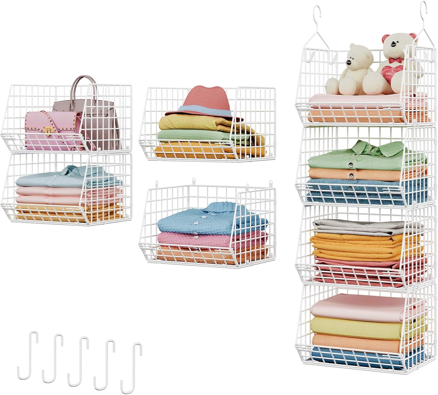 X-cosrack 4 Tier Closet Hanging Organizer, Foldable Closet Shelving ...