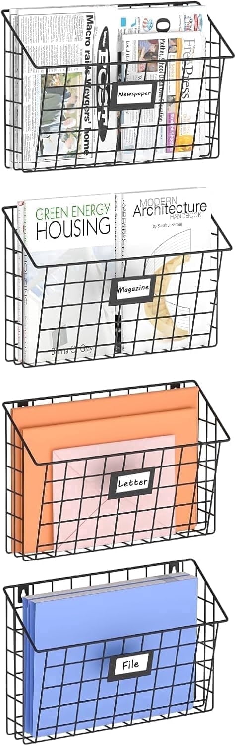 X-COSRACK 4-Tier Wall File Organizer, Detachable Metal Hanging Document ...