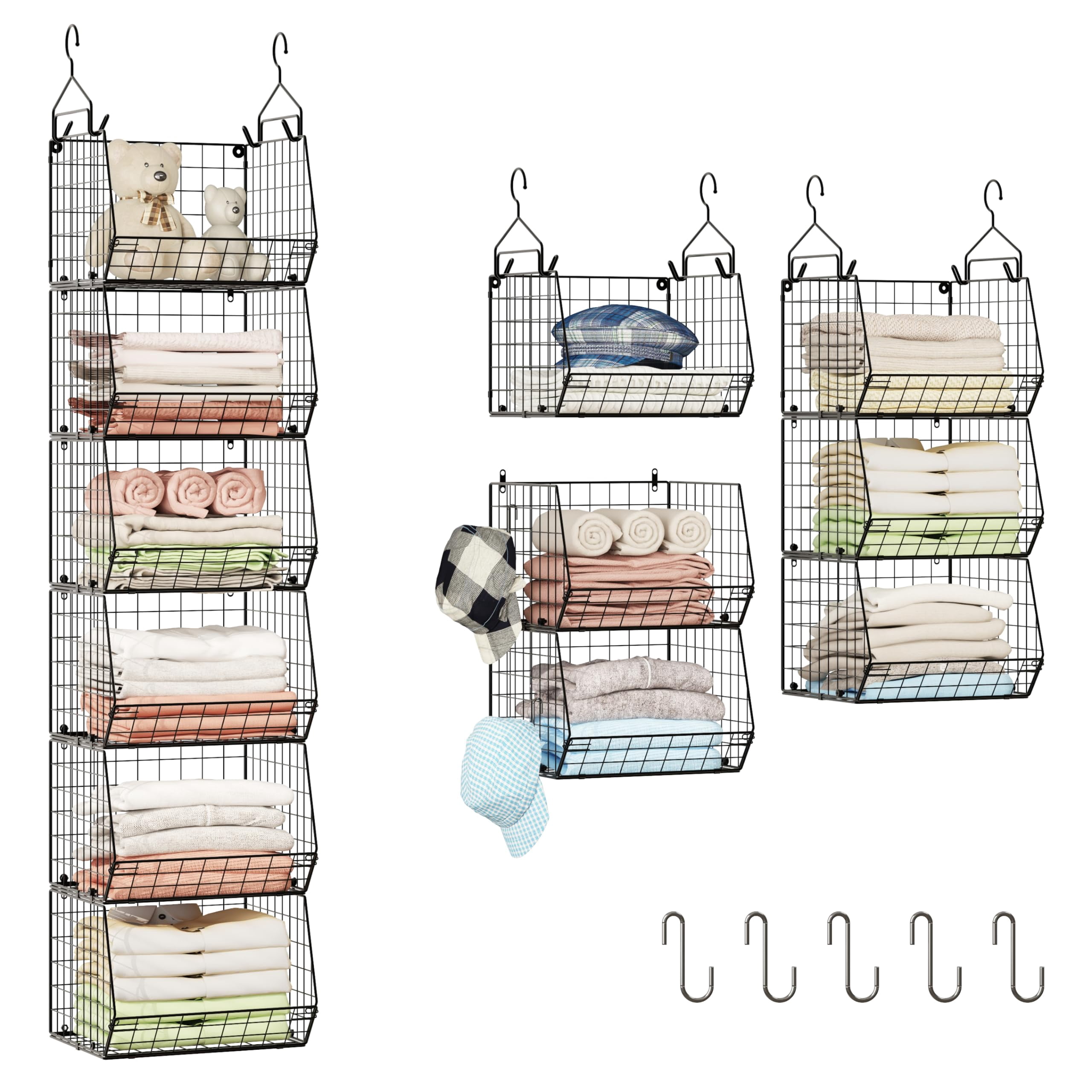 X-cosrack 6 Tier Closet Hanging Organizer, Clothes Shelves with 2 Pair ...