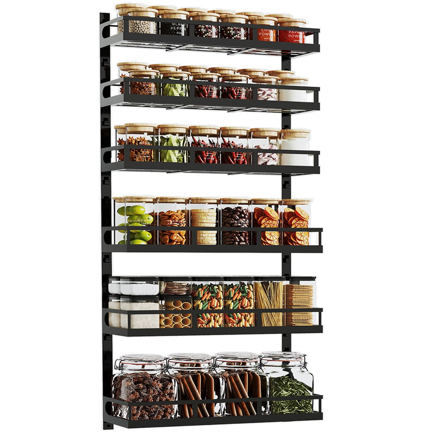 X-cosrack 6-Tier Wall-Mounted Spice Rack Organizer with Mixed Basket ...