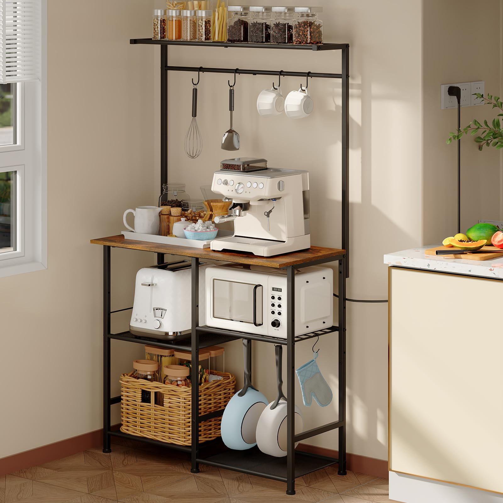 X-cosrack 60" Tall Bakers Racks for Kitchens, Microwave Stand, 4-Tiers ...