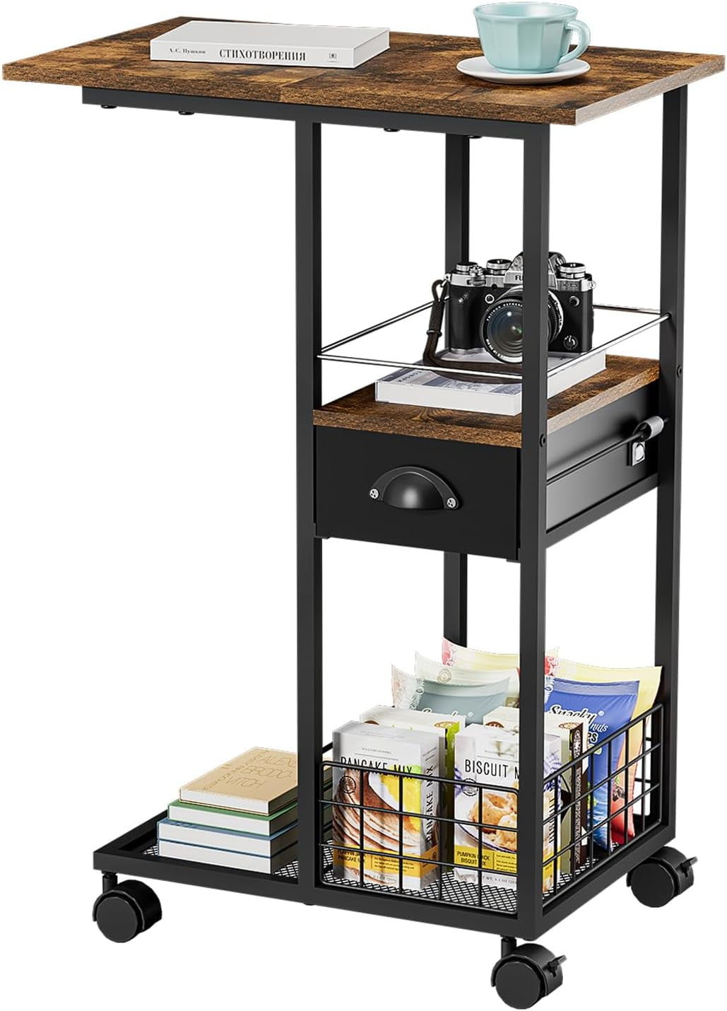 X-cosrack C-Shape Metal Sofa Stand with Storage - End Table with Drawer ...