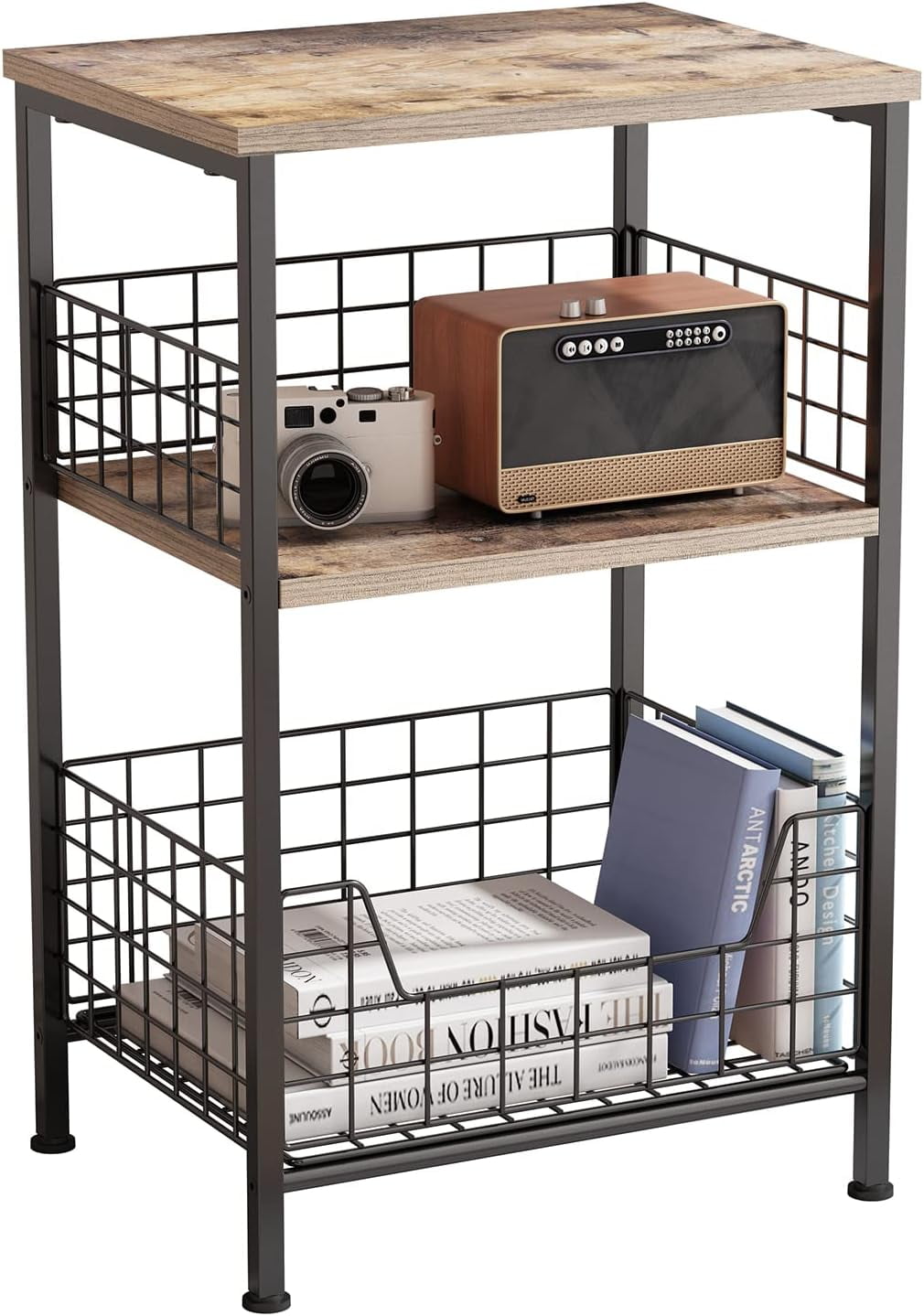 X-cosrack End Table,3 Tire Industrial Side Table,Wood & Metal Frame ...