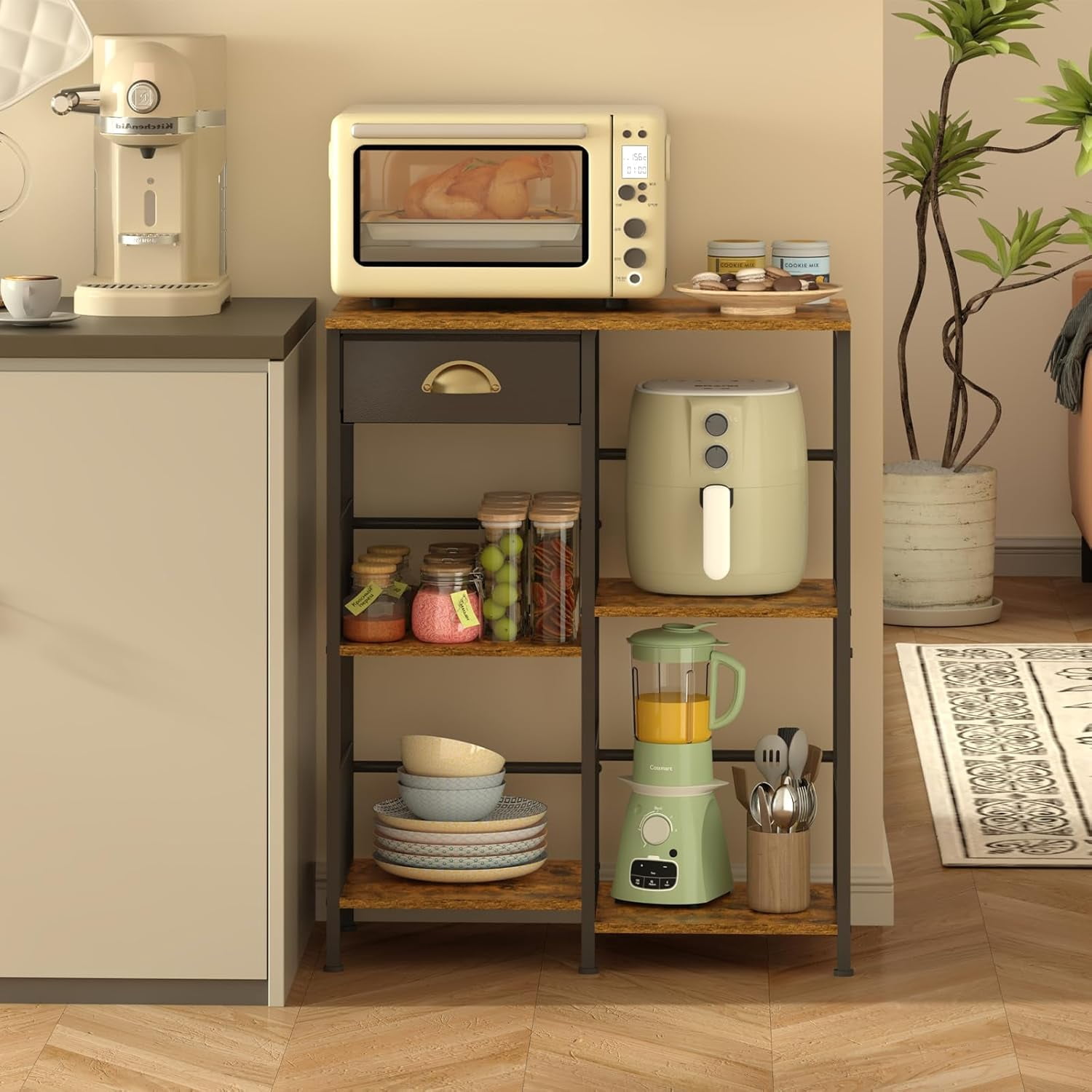 X-cosrack Farmhouse Small Coffee Bar with Drawer, 5-Layer Staggered ...