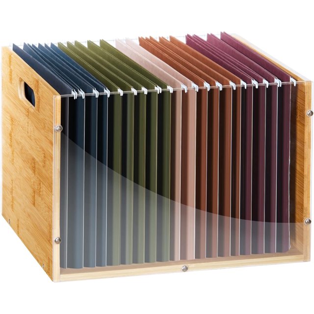 X-cosrack Portable Bamboo File Box Organizer, Hanging Folder Storage ...