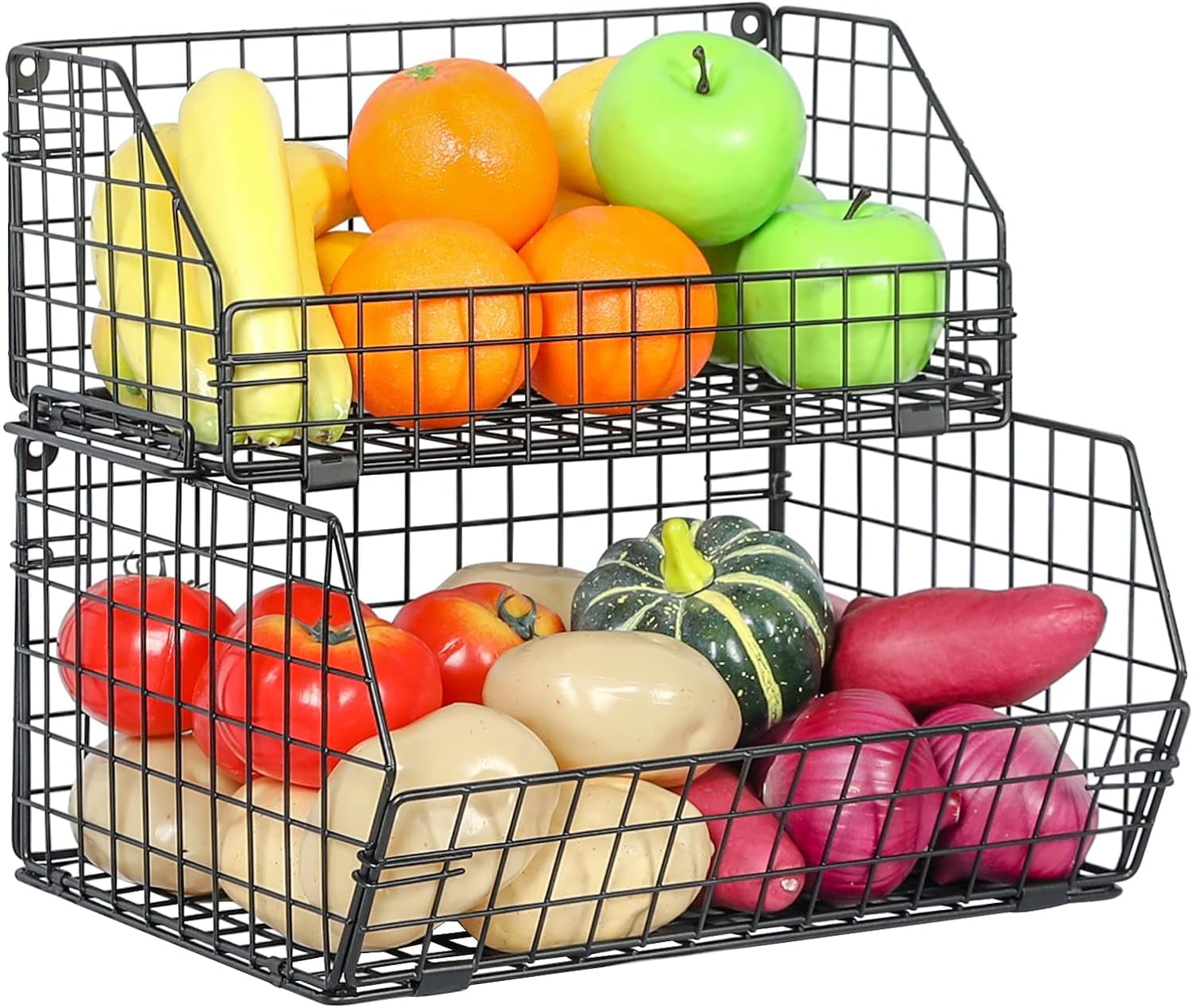 X-cosrack 2 Tier Metal Fruit & Vegetable Organizer, Wall Mounted ...