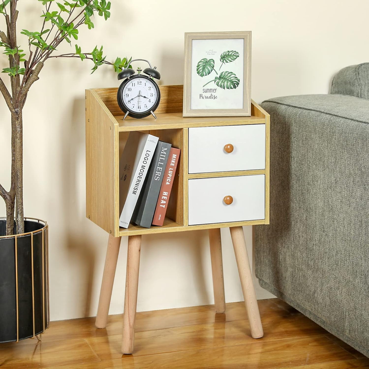 Unfinished mid century modern nightstand store