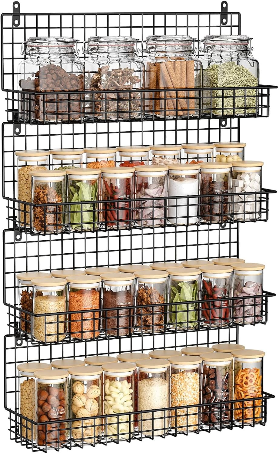 X-cosrack Spice Rack Organizer Wall Mounted 4 Tier Stackable Black Wire ...