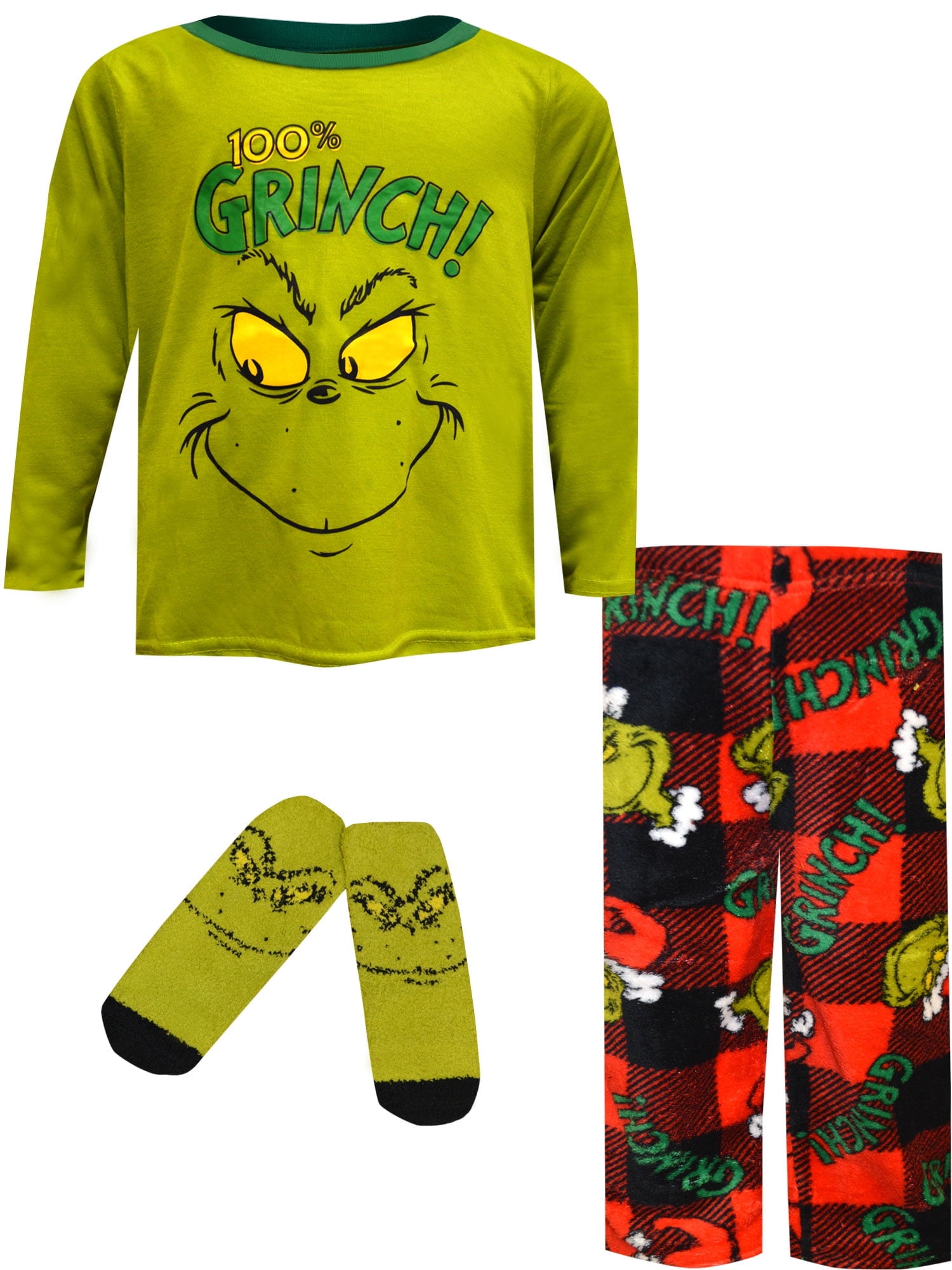 X-mas Gifts Wivi Boys Wivi 100% Grinch Boys Pajama with Socks (4 ...