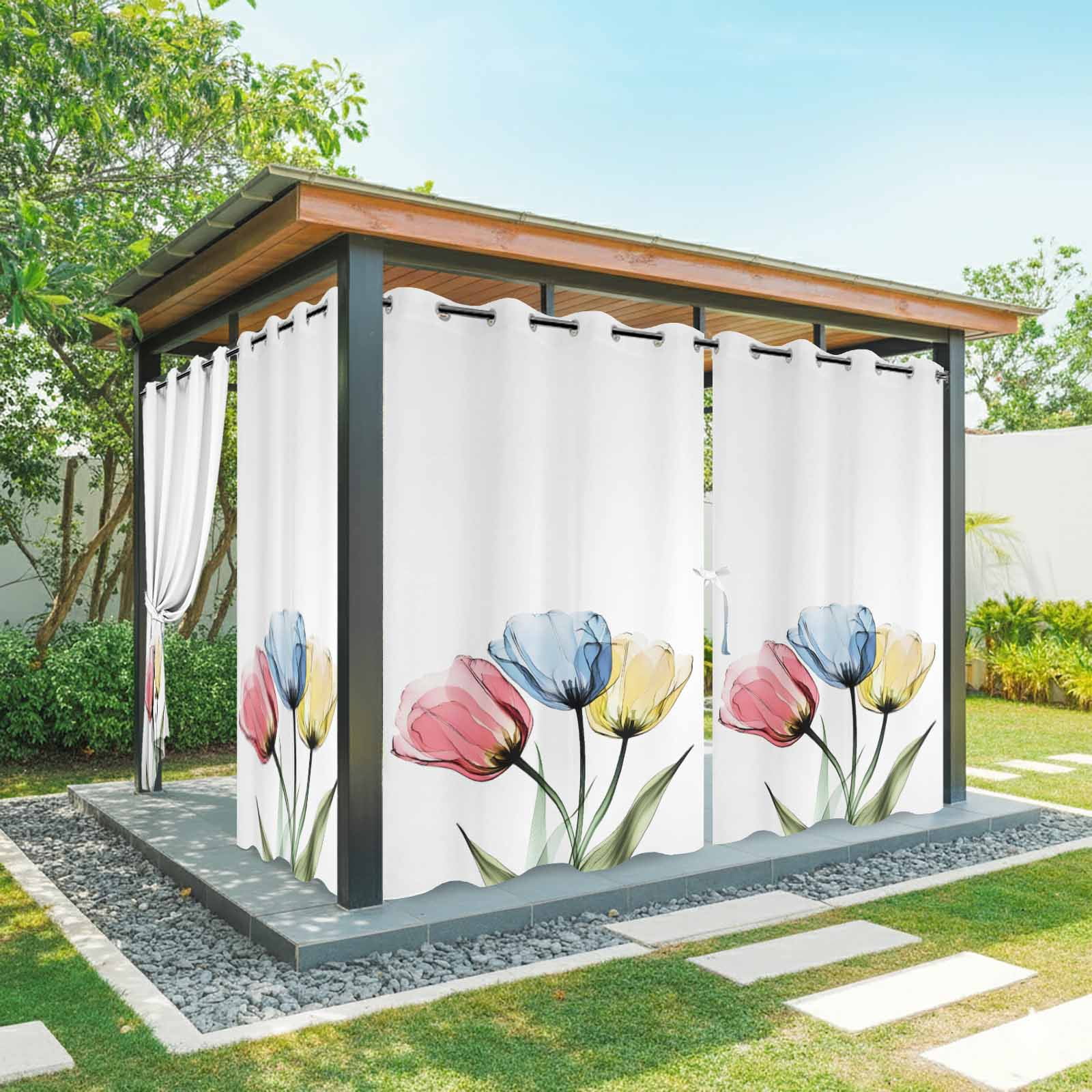 X-ray Tulips Outdoor Curtains for Patio Waterproof, Colorful Floral ...