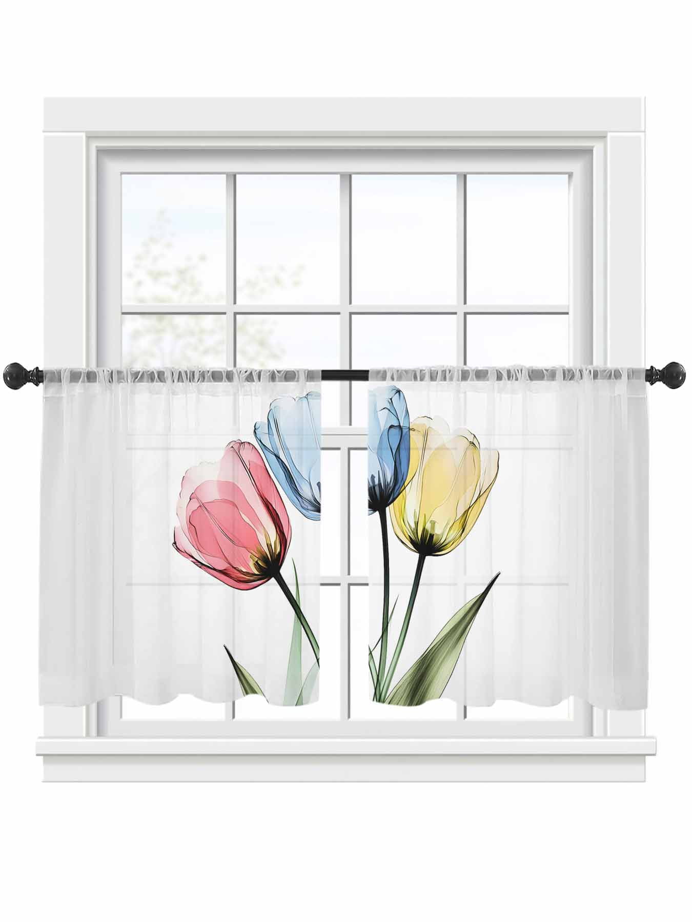 X-ray Tulips Sheer Curtains 2 Panels Set Colorful Floral Abstract ...