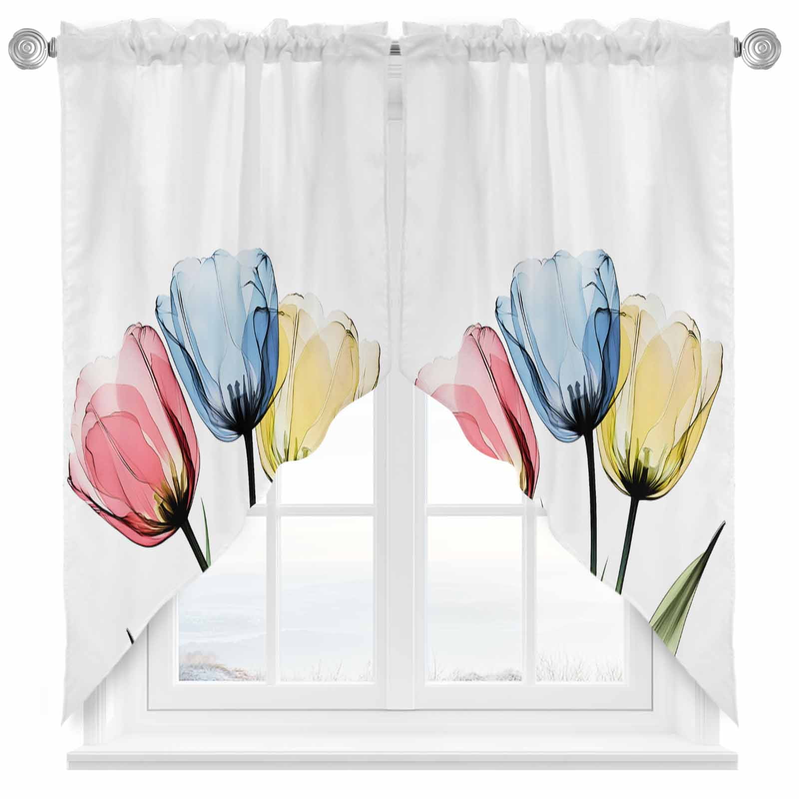 X-ray Tulips Swag Curtain Valance for Windows, Colorful Floral Abstract ...