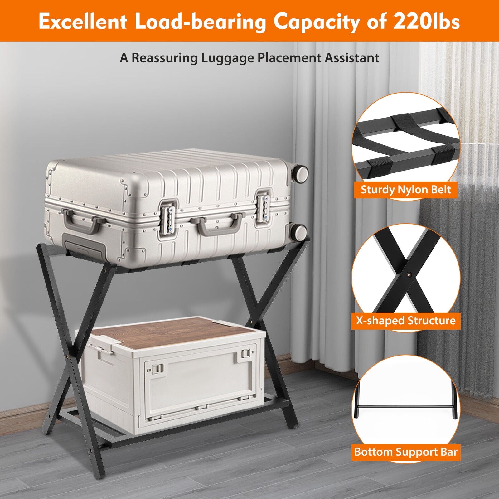 Foldable Luggage Rack for Home & Hotel - Strong Load-Bearing Capacity ...