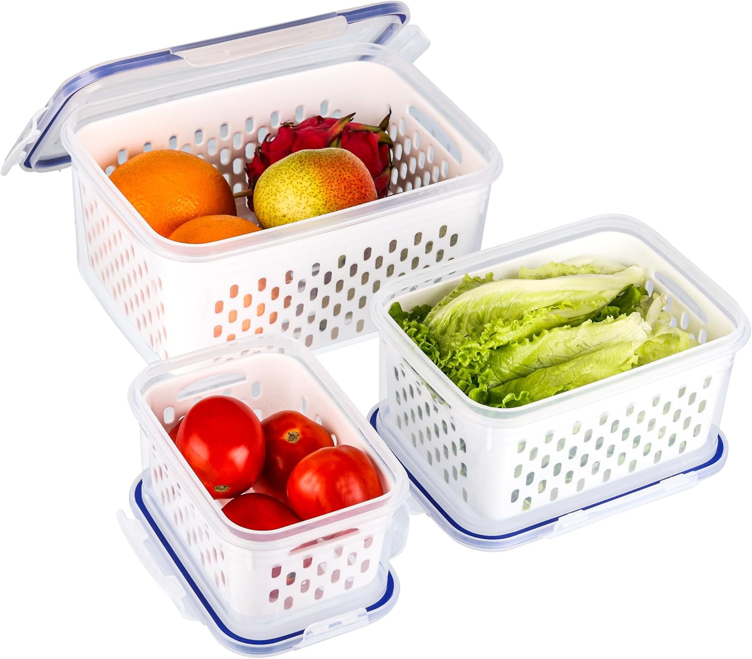 X00QT149 3 Pack of Fresh Produce Saver Storage Containers with Drain ...