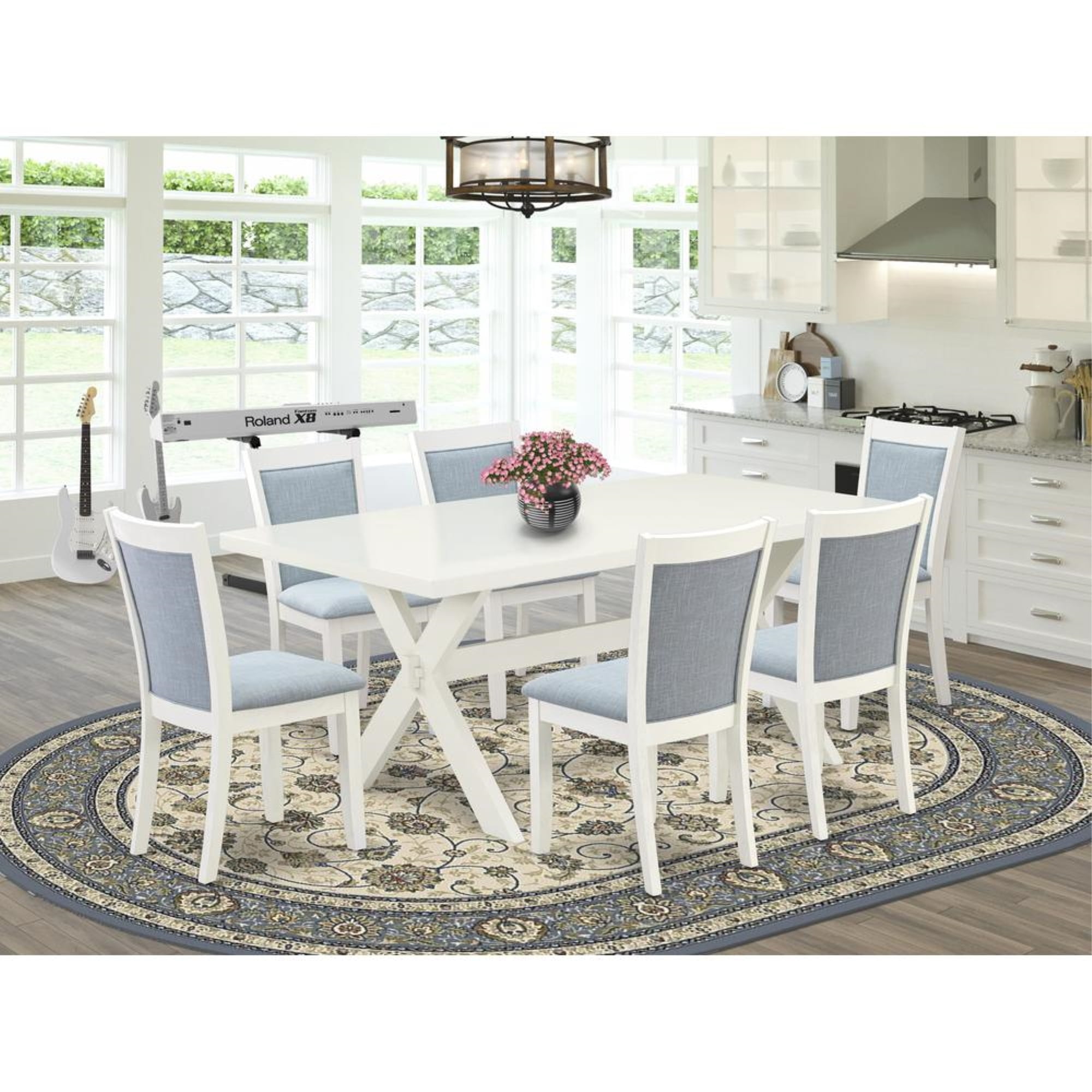 X027MZ015-7 7-Pc Dining Set Includes a Wooden Dining Table and 6 Baby ...