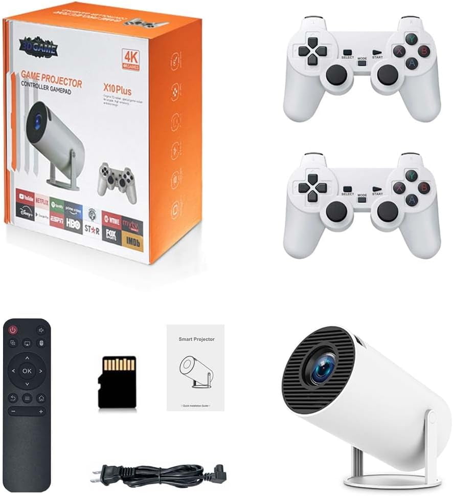 X10 Plus 4K Retro Game Projector, Home Retro Video Game Console with 2 ...
