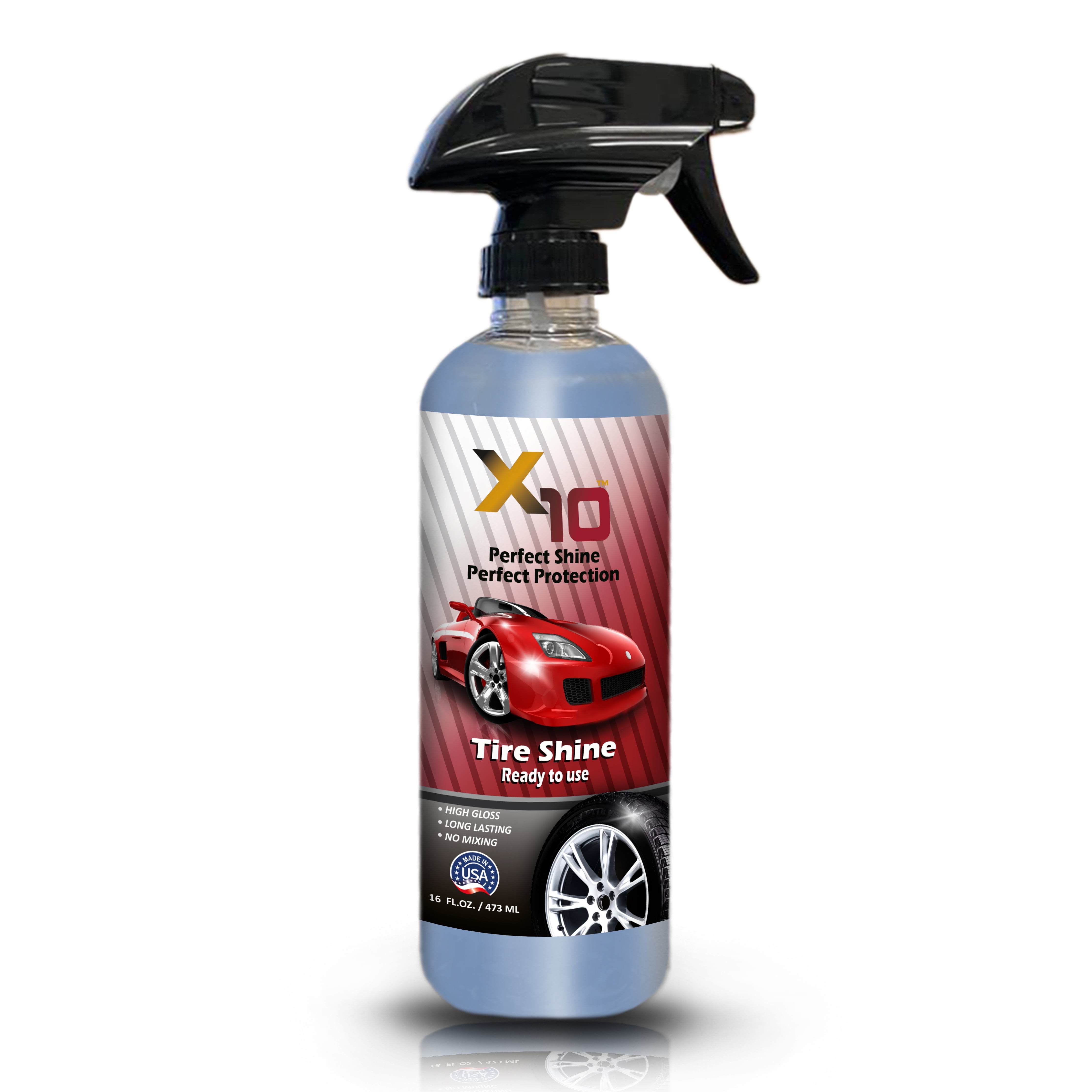 X10 Tire Shine Spray (16 oz) - Professional Glossy Wet Black Look, No ...