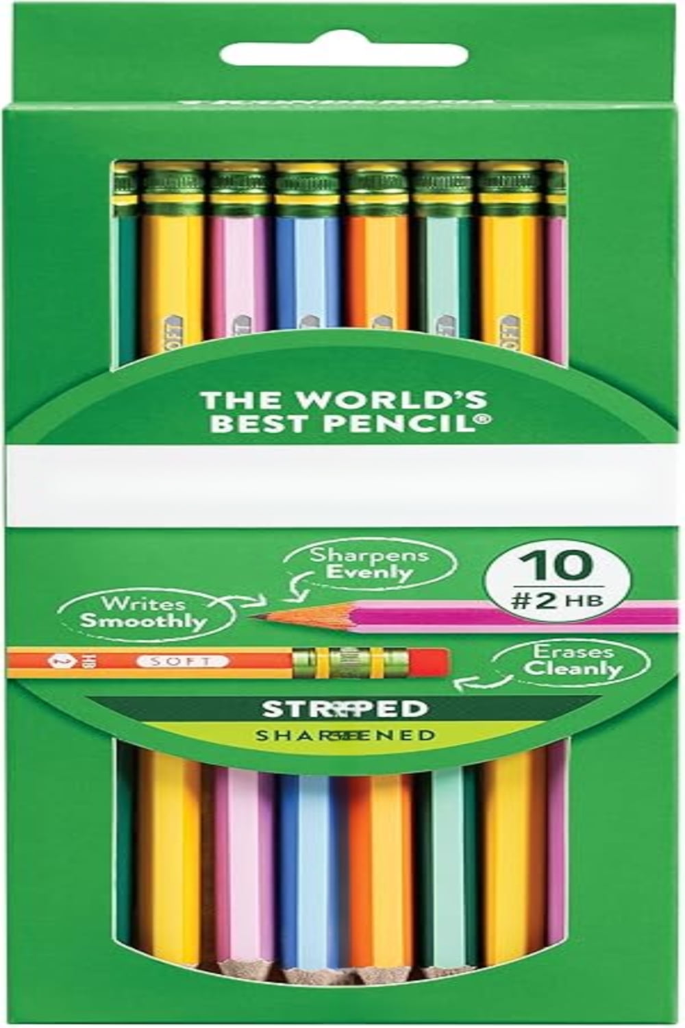 X13910 Striped Wood-Cased Pencils, 2 HB Soft, Pre-Sharpened, 10 Count ...