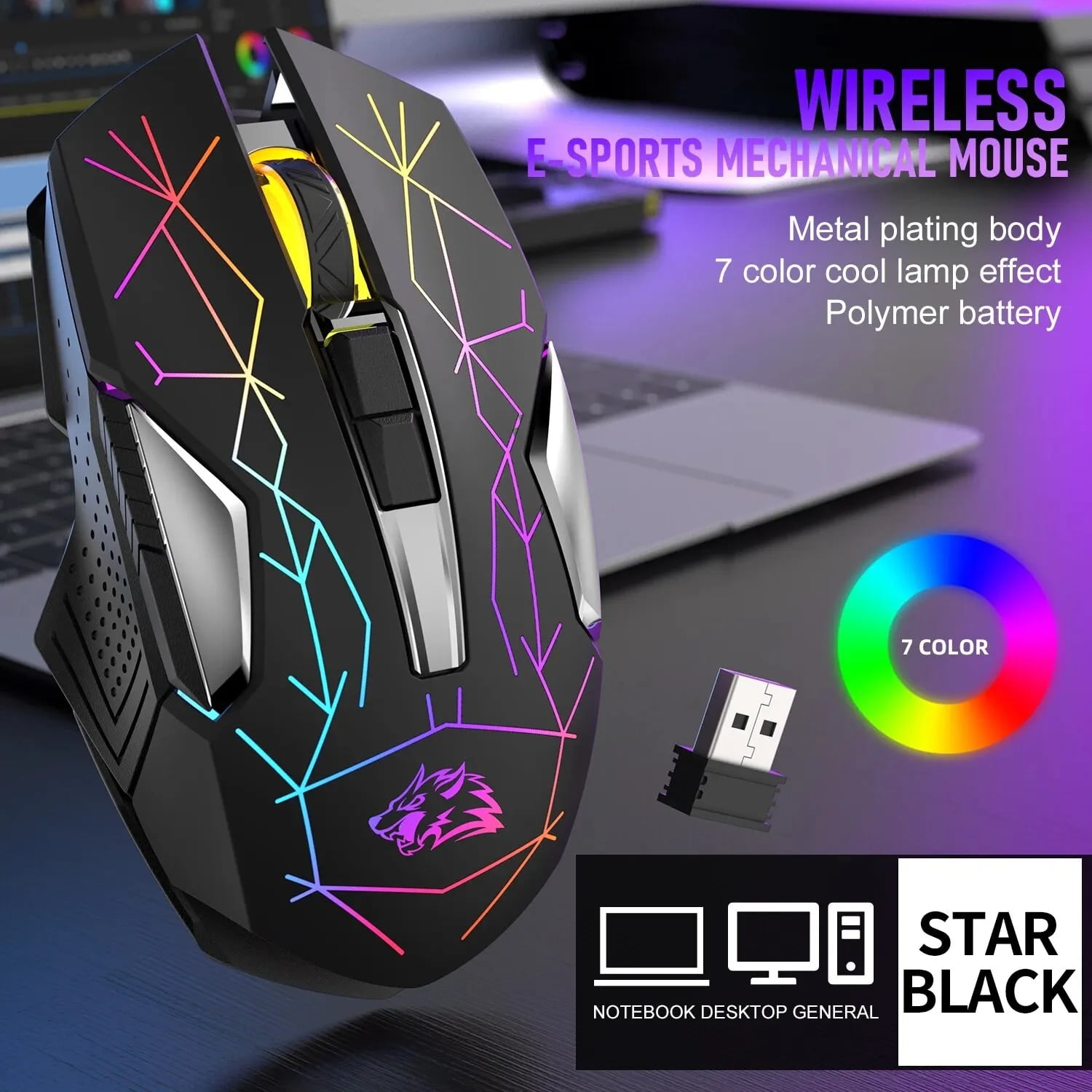 X18 Wireless Gaming Mouse Rechargeable with Rainbow RGB Backlit Optical ...