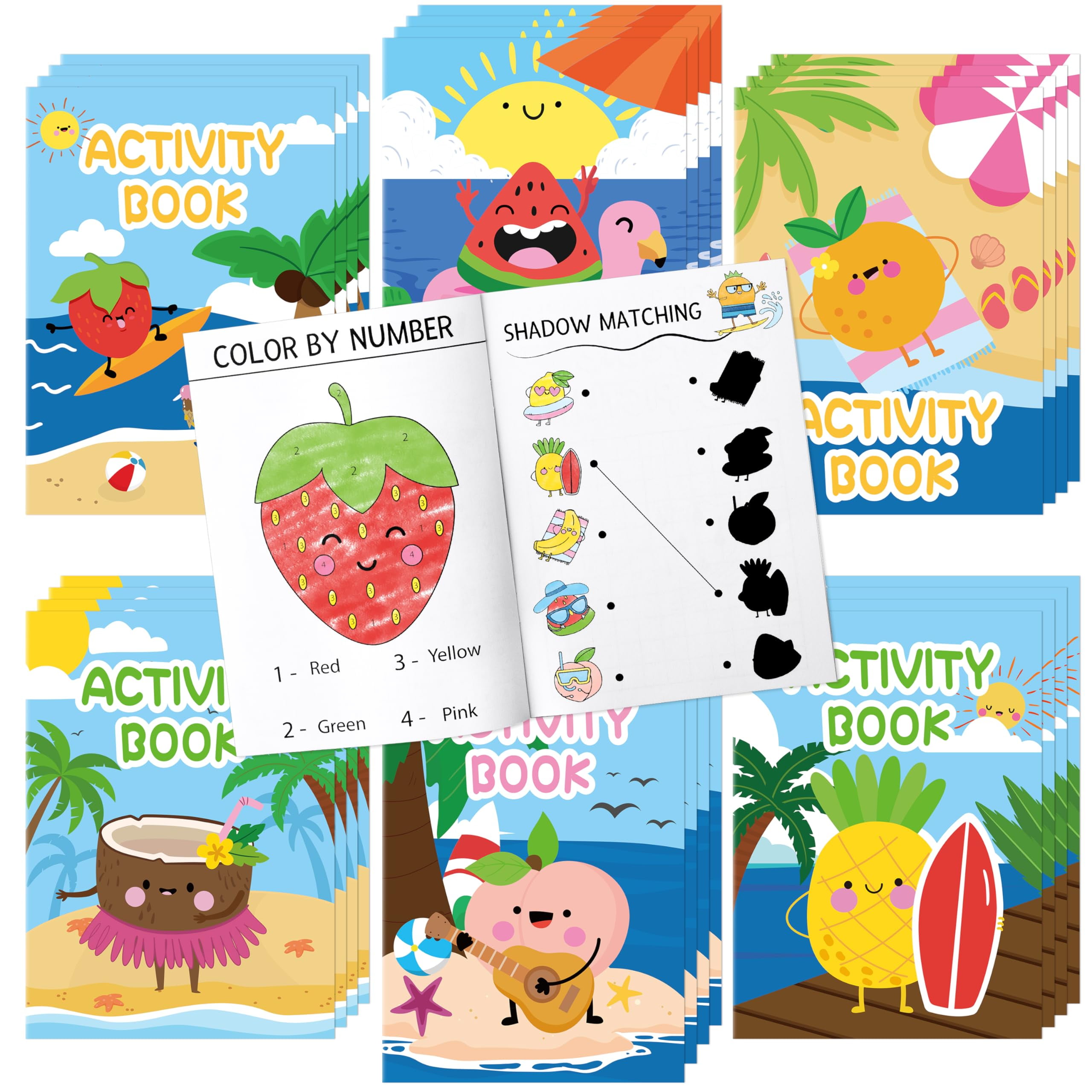 X1zuue Summer Activity Books for Kids - 24Pcs Coloring Fruits Books Set ...