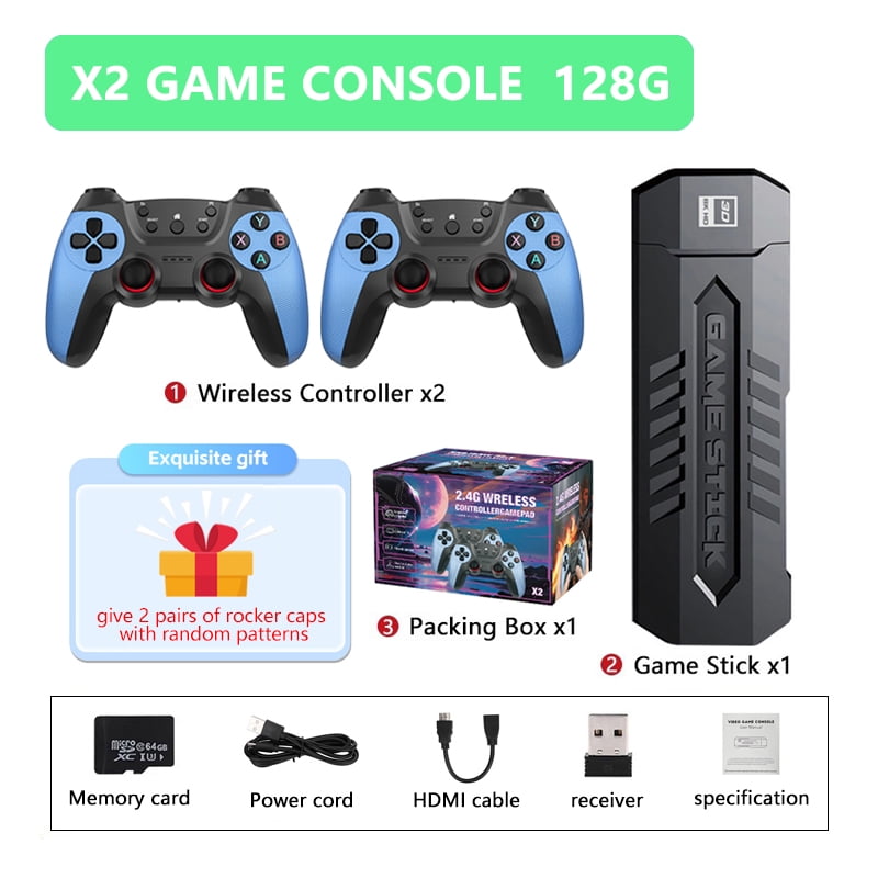 X2 Blue Game Console 4K HD Video Game Stick 50000 Retro Games Wireless ...