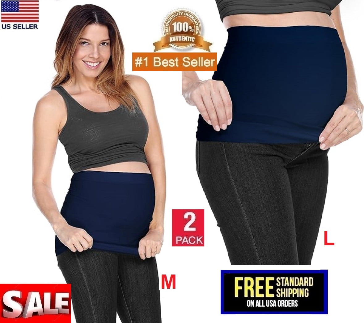X2 Pack La Reve Pregnancy Maternity Band Navy Blue For Jeans Size M+L ...