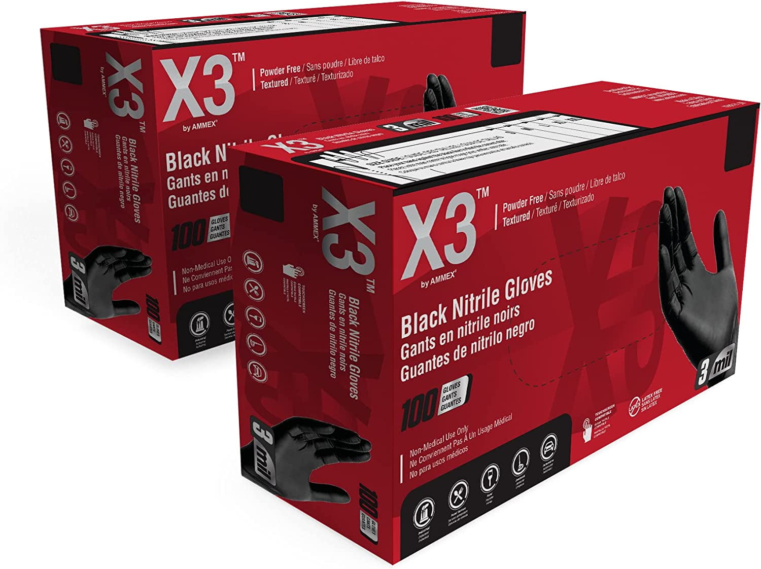 X3 Black Disposable Nitrile Gloves, Size Medium, 200 Count, Light-Duty ...