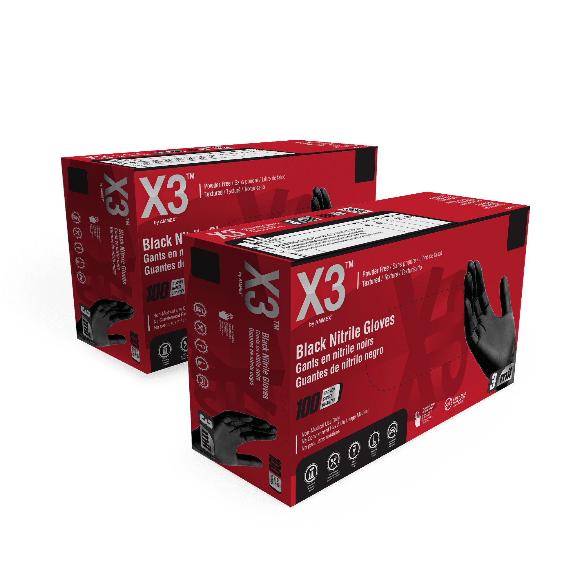 AMMEX X3 Black Nitrile Disposable Gloves, Latex-Free, Powder-Free, X ...