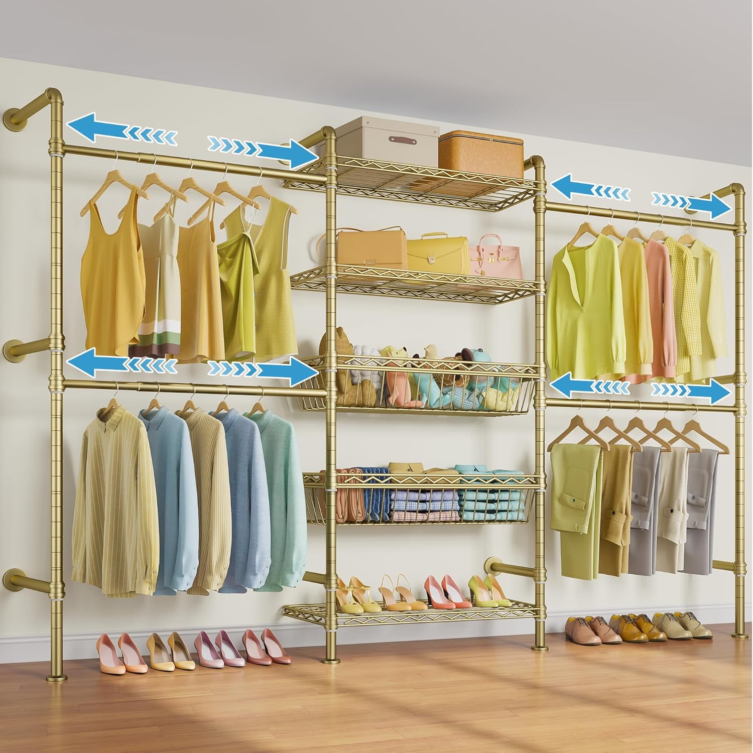 X3 Garment Rack for Hanging Clothes Load 980lbs, Expandable Wall ...