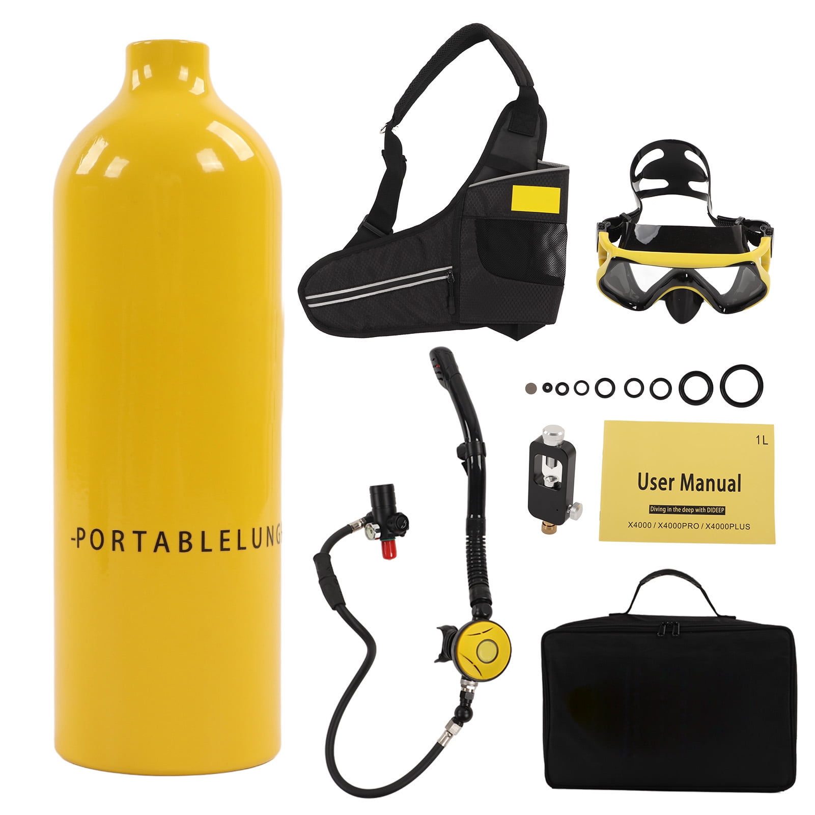 X4000Plus Portable Scuba Oxygen Tank Kit Aluminum Alloy 1L Snorkeling ...