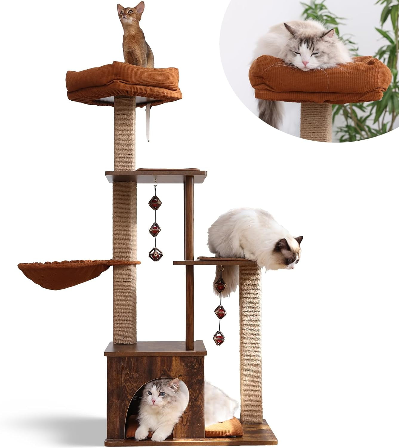X6CW Cat Tree, 4 in 1 Large Modern Cats Tower with Jute Scratching Post ...
