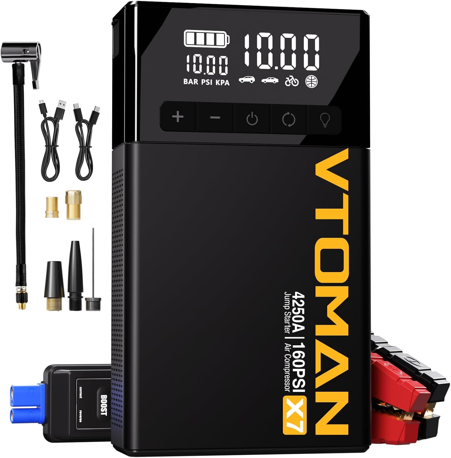 X7 Jump Starter with Air Compressor, 4250A&160PSI Battery Car Jumper ...